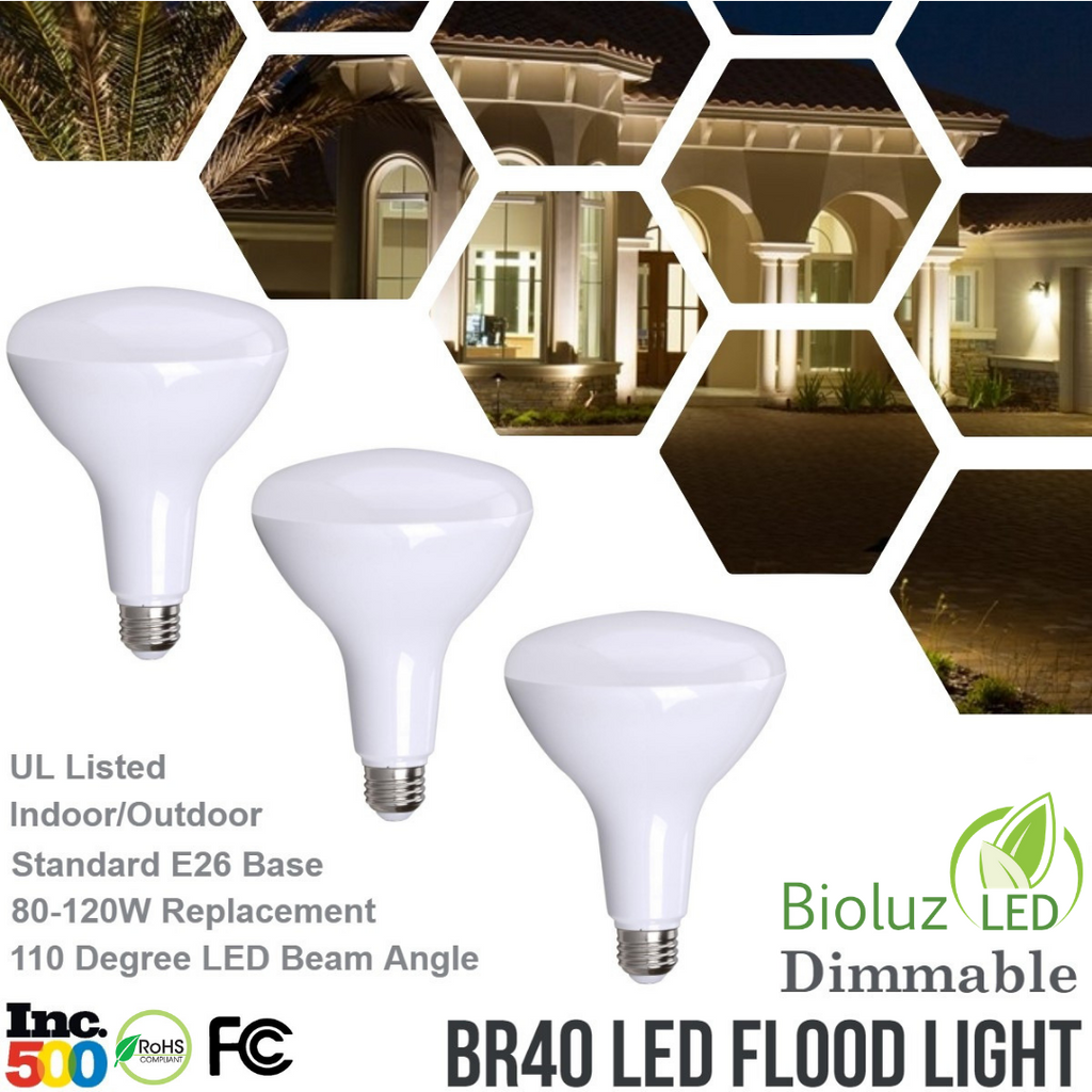 Bioluz LED BR40 LED Bulbs 90 CRI 100W and 120W Replacement Dimmable Fl