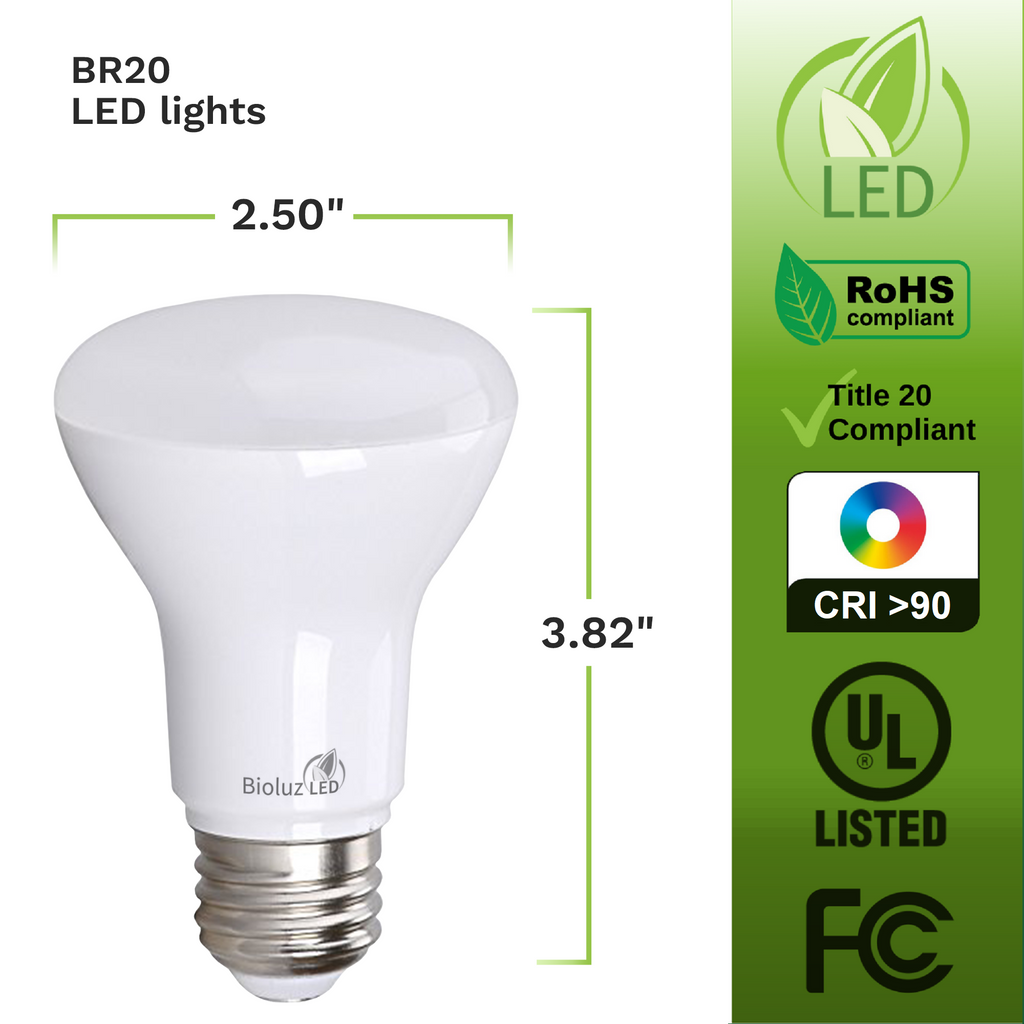 Bioluz LED BR20 LED Bulbs 50 Watt Replacement 90 CRI CEC Title 20 UL L