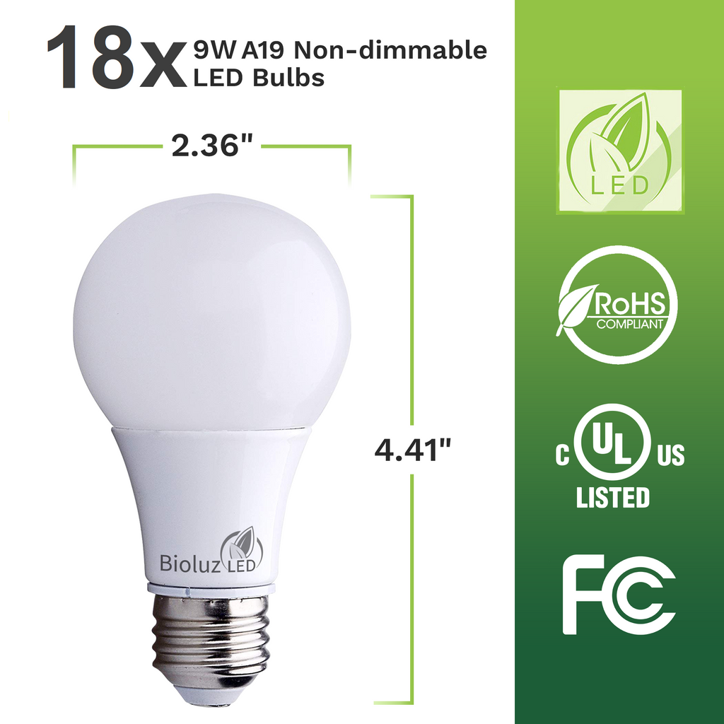 18 Pack Bioluz LED 60 Watt LED Light Bulbs Non Dimmable